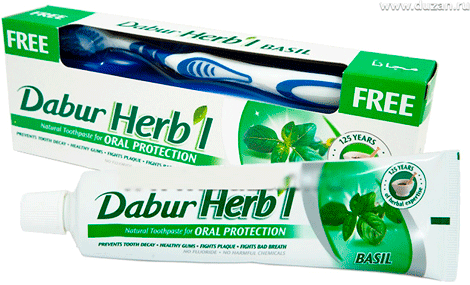 Зубная паста Базилик + щетка (Herb'l Basil Toothpaste), Dabur, 150г ...